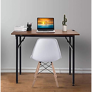 Frylr Small Folding Writing Desk with USB Ports & Power Plugs 31.5x15.7x29 Inch Small Office Computer Desks Portable for Home Office, Foldable Student Study Tables for Small Space, Walnut