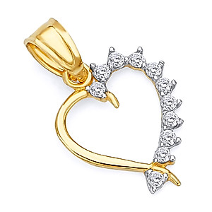14k REAL Yellow Gold CZ Heart Charm Pendant