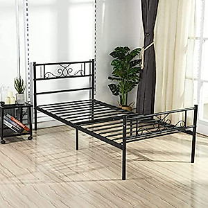 Weehom Twin Size Bed Frame with Headboard Black Platform Bed Standard Steel Bed for Kids Girls Boys No Box Spring Needed