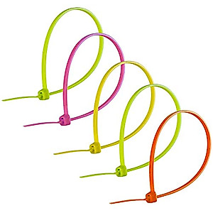 Power Gear 8-Inch Zip Ties, 100 Pack, Durable Nylon, Self-Locking, 40 Lbs. Tensile Strength, 1 7/8 Inch Maximum Diameter, Assorted Neon, 50296