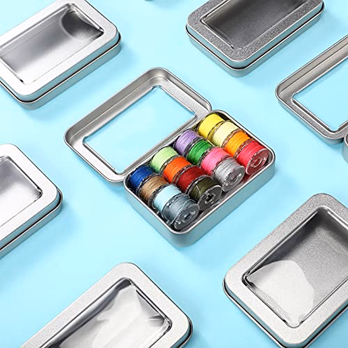 Rectangular Hinged Tins Box Metal Rectangular Empty Container Metal Storage Organizer Tins Small Metal Empty Hinged Tins Mini Portable Box Containers with Clear Window for Candies (24)