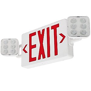 LED Exit Signs with Emergency Lights, Red LED Two Adjustable Head Emergency Exit Light with Backup Battery, AC 120V/277V, ABS Fire Resistant, UL Listed (1Pack)