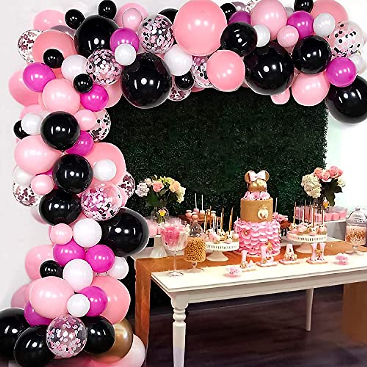 Balloon Garland Arch Kit Pink Black, Black Pink White Balloon Arch Kit Balloon Garland, Pink Confetti Latex Balloons For Girls Birthday Decoration Wedding Baby Shower Decoration Party Supplies