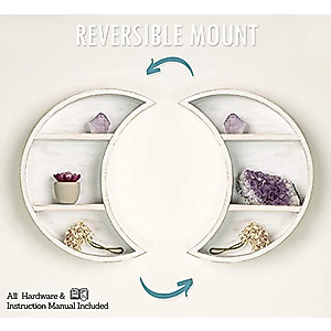 Moon Shelf for Crystals - Crystal Shelf Display and Crystal Holder - Crystal Display Shelf - White Crescent Moon Shaped Shelf - Boho Nursery Decor - Nursery Shelves for Bedroom, Kids Room, Baby Room