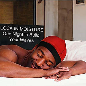2PCS Silky Stocking Wave Cap for Men, Good Compression Over Durag (Red+Black)