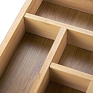 Juvale Narrow Bamboo Silverware Drawer Organizer, Wooden Cutlery Tray Holder for Kitchen, Flatware & Utensil Storage with 6 Slots, 14.5 x 10.25 x 1.75 Inches