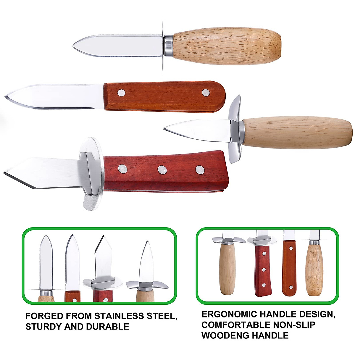 ModaSin Oyster Shucking Knives and Gloves Set, Oyster Clam Shucker Opener Opening Knife Kit, Set of 4 PCS Oyster Knives & 1 Pair of Gloves(XL)