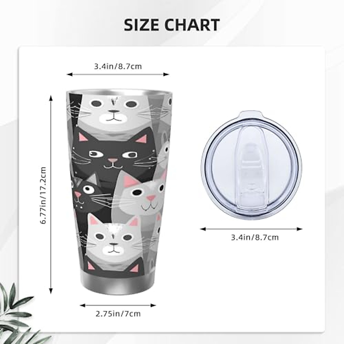 AYCZN Cute Cat Face 20 OZ Tumbler Stainless Steel Travel Coffee Mug, Kitten Insulated Water Bottle with Lid and 2 StrawsLeakproof Thermal Cup