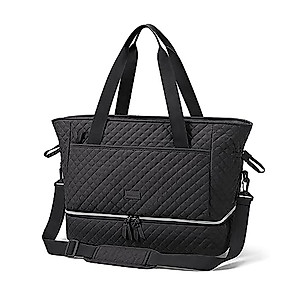 Weekender Overnight Bag, BAGSMART 39L Large Travel Duffle Bag for Women, Soft Quilted Cotton Sports Gym Bag with Shoe Compartment, Crossbody Carry-on Bag with Multiple Pockets, Machine Washable(Black)