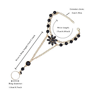Yalice Rhinestone Finger Bracelet Ring Black Crystal Hand Chains Flower Slave Finger Chain Fashion Charm Hand Jewelry for Women