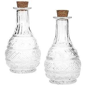 MyGift Antique Embossed Apothecary Glass Bottle - Mini Decorative Reed Diffuser Bottles with Cork Lid, Set of 2