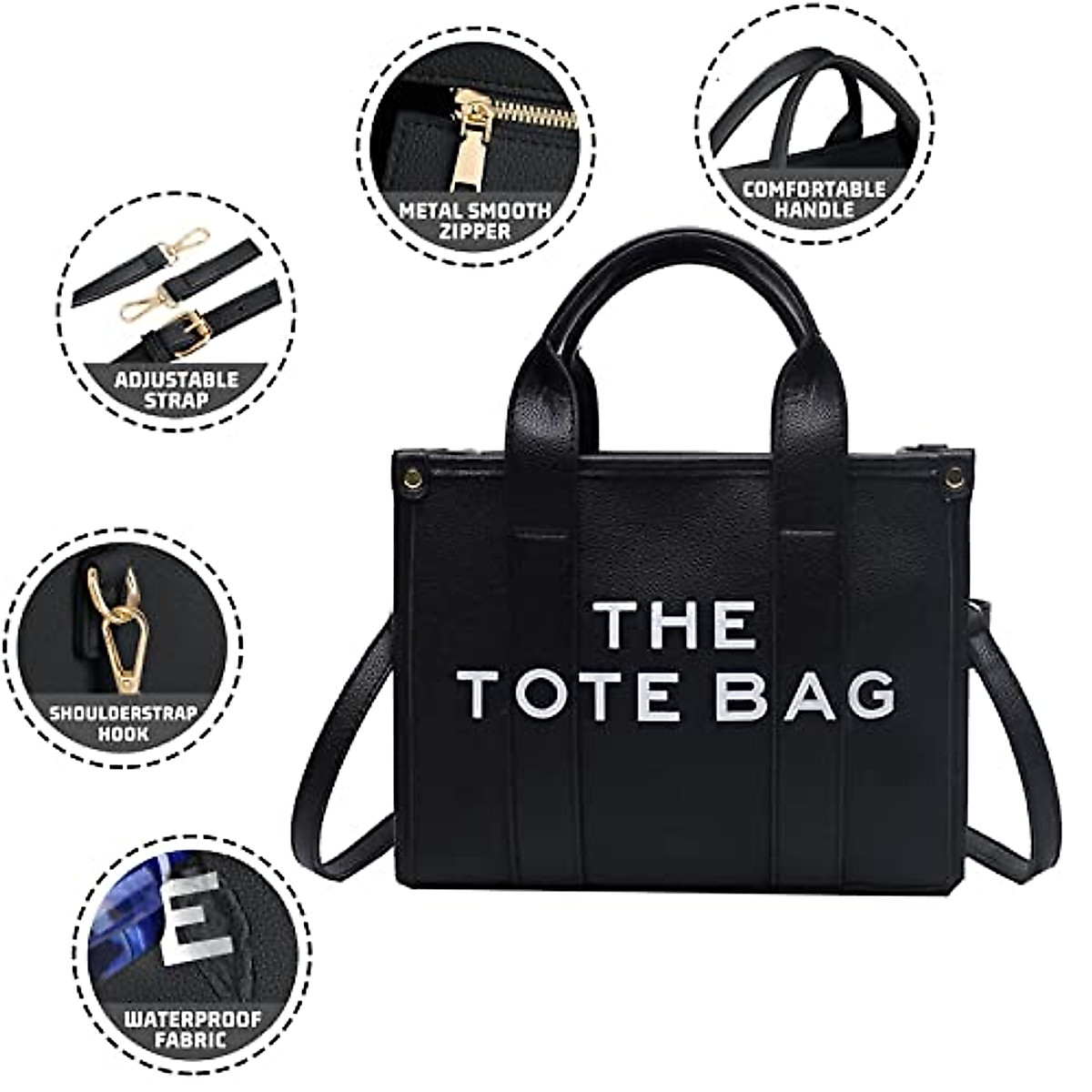 Tote Bag for Women, Trendy Leather Tote Bag Small Personalized Top Handle Crossbody Handbags for Work Travel Black