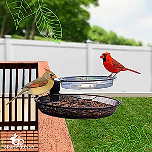 Gray Bunny Bird Feeder Tray and Bird Bath Set Deck Mounted with 360-degree Rotation, Adjustable Clamp, Removable Dish - Weather Proof, Christmas Decorations Outdoor Yard, Gardening Gifts for Women
