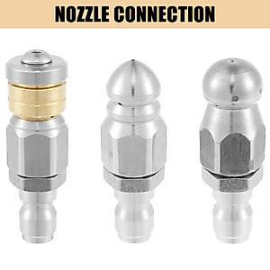 3PCS Sewer Jetter Nozzle, Stainless Steel Drain Cleaning Nozzle Tips Kit, Quick Connect Drain Jet Hose Nozzle, 5000 PSI High Pressure Washer Nozzle with 1/4in Connector for Sewer Industrial Pipe Clean