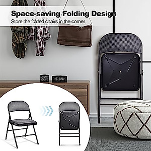 Giantex 4-Pack Folding Chairs with Metal Frame and Fabric Upholstered Padded Seat, Foldable Home Office Party Chair Set (Grey)