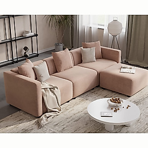 Acanva Luxury L-Shaped Upholstery Convertible Modular Sectional Sofa, Contemporary Reversible Couch with Chaise Lounge for Living Room, Apartment, 4 Piece Set, Pink