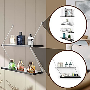 HBHJUAO Floating Shelves Set of 2,Wall Shelf with Metal Brackets Floating Bookshelf Wall Mounted Storage Shelves for Bathroom,Living Room Black