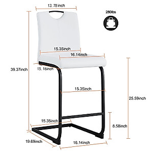 RIGHTPARTS Dining Chairs Set of 2, Kitchen Chairs with Carrying Handle, Modern Metal Chairs with PU Leather Padded Seat High Back, Chairs for Dining Room, Kitchen, Living Room (White)