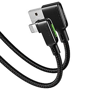 Mcdodo USB 90 Degree Right Angle Design Gaming LED Cord Nylon Braided Sync Charge USB Data 6FT/1.8M Cable Compatible with New Phone List Below (Black, 6FT/1.8M)