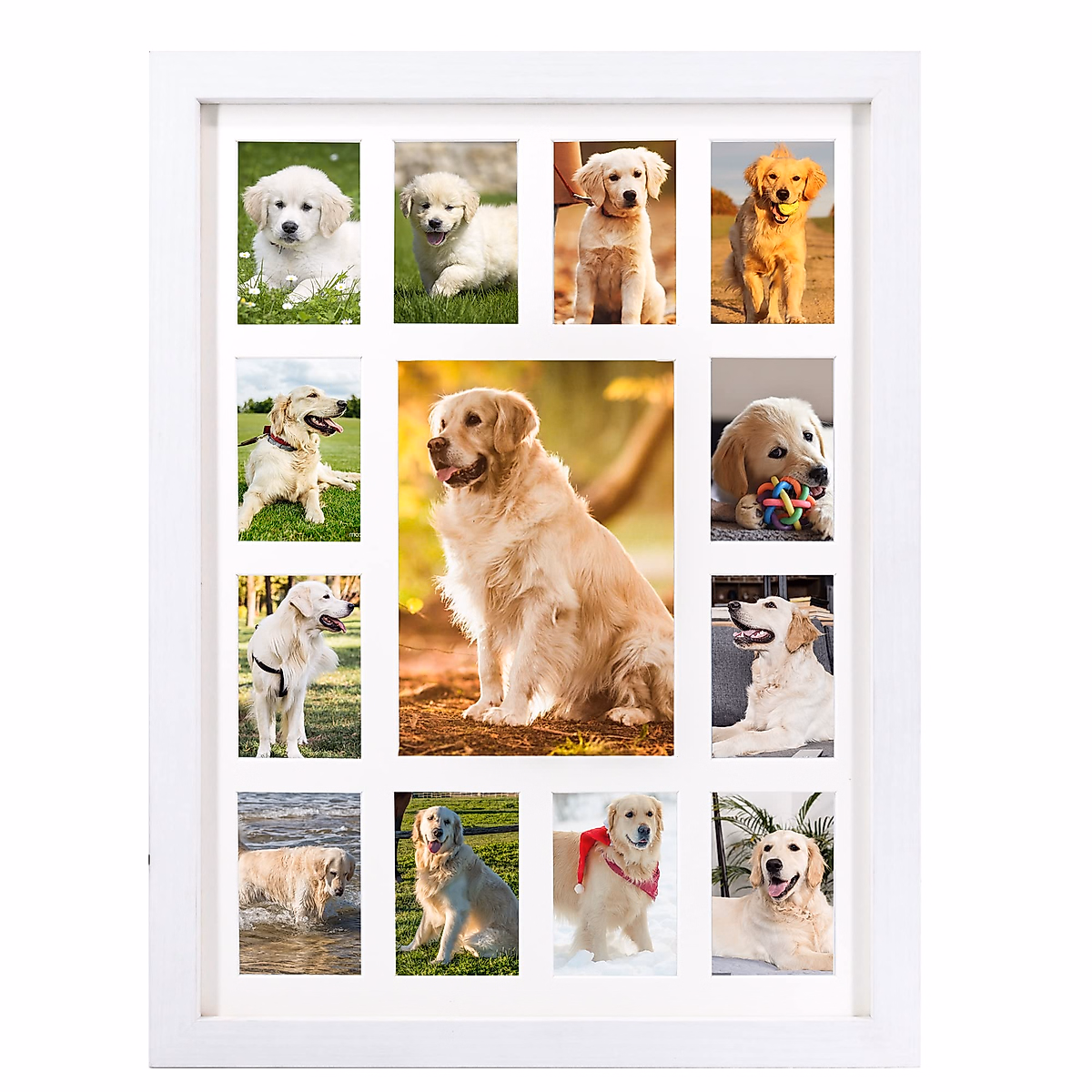 FramePro Baby's My First Year Frame，Collage Frame For Baby In White Frame with Mat, Displays One 5x7 Photo and Twelve 2.5x3.5 Pictures