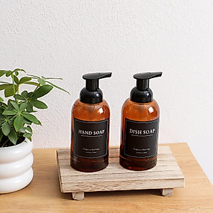 rejomiik 2 Pack Foaming Soap Dispenser Thick Glass Foam Hand Soap Dispenser for Bathroom or Kitchen Sink, 13 oz Pump Bottles for Hand soap, Body Wash, Clear Amber