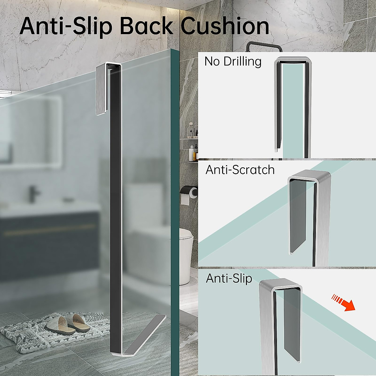 Linone 12 in Shower Door Hooks, Towel Hooks for Bathrooms, Shower Hooks for Towels, Heavy Duty Drilling-Free Extended Over Door Towel Hooks for Frameless Glass Shower Door, 3 Pack