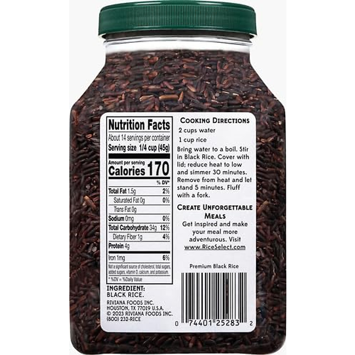 RiceSelect Premium Black Rice, Whole-Grain, Gluten-Free, Non-GMO, and Vegan Rice, BPA-Free 22-Ounce Jar (Pack of 1)