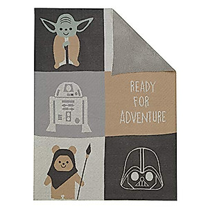 Lambs & Ivy Star Wars The Force Knit Baby Blanket - Yoda/Ewok/R2-D2/Vader
