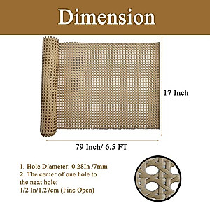 17”x6.5Ft Plastic Rattan Cane Webbing Roll, Woven Open Mesh Cane Sheet Roll for Caning Material DIY Project Supplies: Door, Cabinet, Chair (17"x79 in)