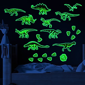 Dinosaur Stickers for Wall, Glow in The Dark Dinosaurs Glowing Decals Decor for Boys Room Bedroom Ceiling Decorations for Kids Boys Girls (Dinosaur, Green Light)
