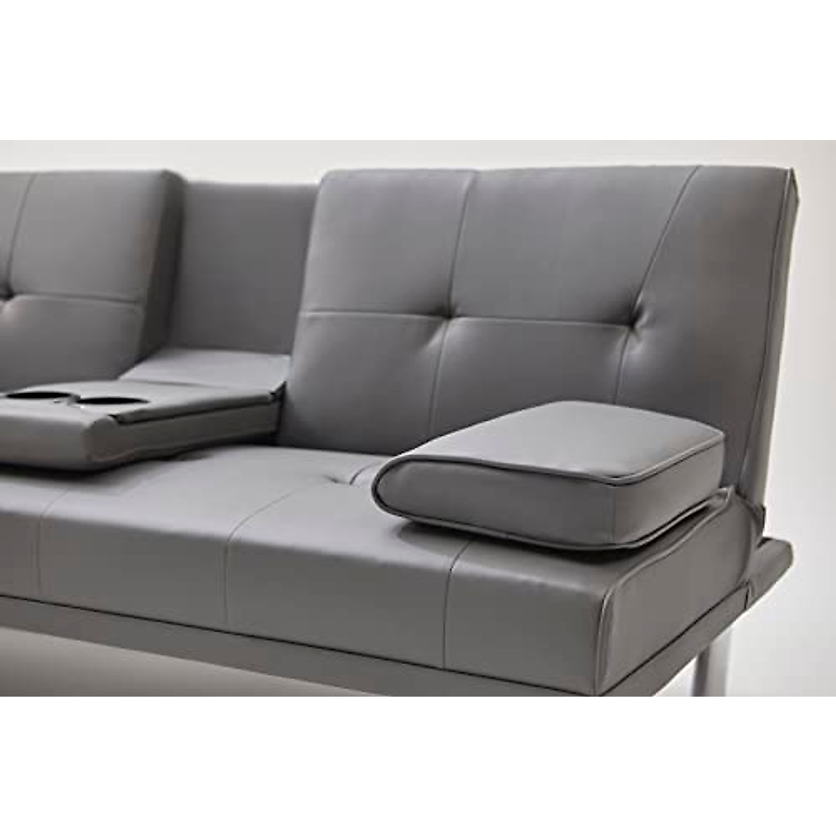 Morhome Leather Futon Bed Convertible Folding Couch for Living Room Sectional Sleeper Sofa for Small Space with Cup Holder and Removable Armrest Gray, Grey