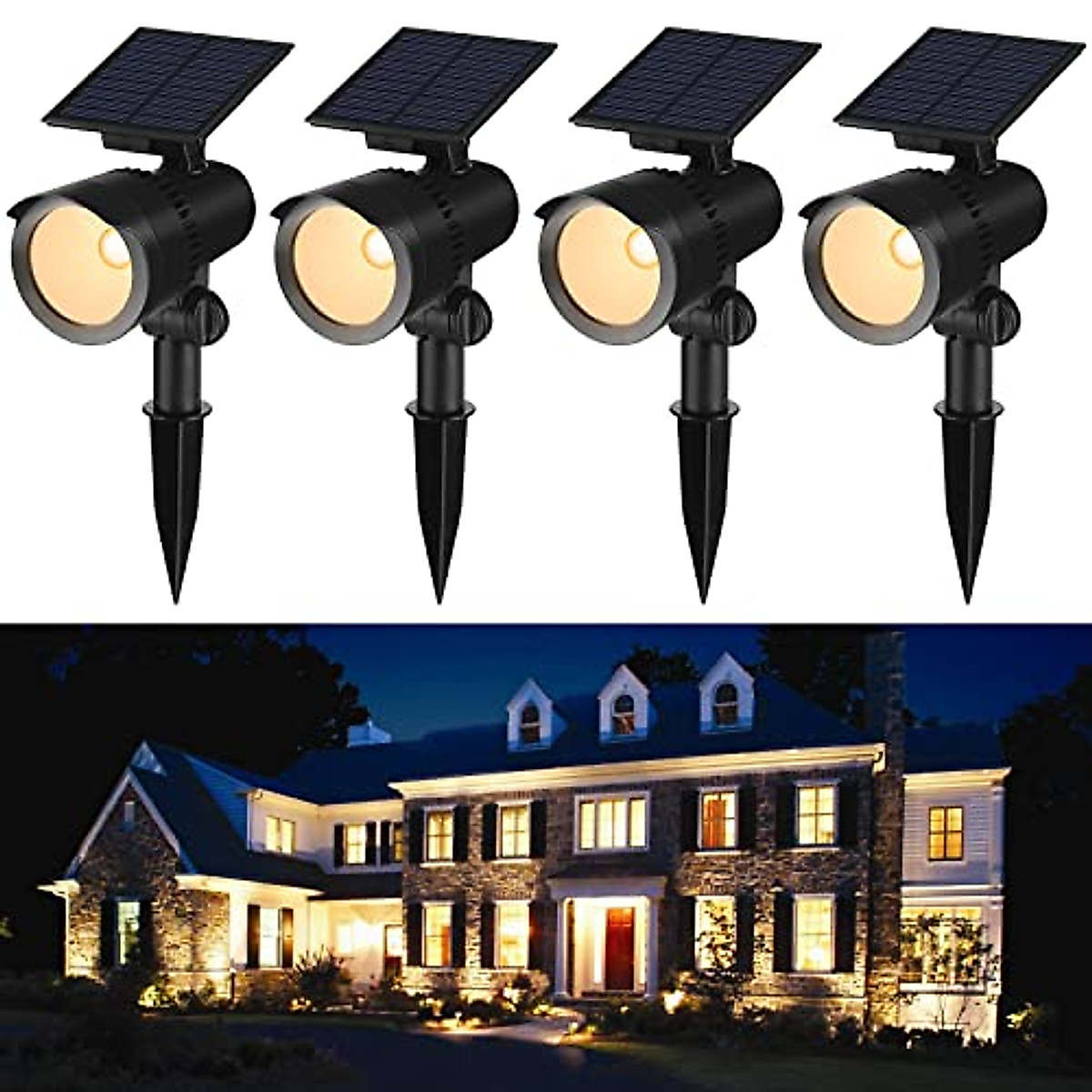 Brightown Solar Spot Lights Outdoor - Waterproof Solar Garden Lights, 360°Adjustable Solar Lights, Auto On/Off Solar Powered Landscape Spotlights for Garden Backyard, Pack of 4