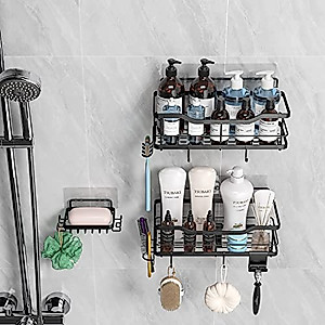 PIMVANS Shower Caddy, Adhesive Improved Shower Shelves [9 detachable shower accessories,Soap Dish], Stainless Steel Bathroom Organizer, Shower Rack for Inside Shower, Shower Storage, Black (BLACK)