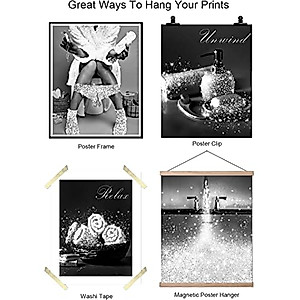 UKZMN Fashion Wall Art Bathroom Decor Glam Glitter Art Prints Balck and White Bathroom Artwork for Wall Black and White Modern Women Funny Bathroom Wall decor Painting Wall Art For Living Room Set of 4 (black, 8*12 Unframed)