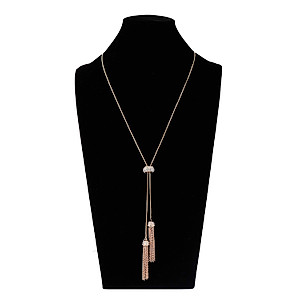 Tassel Pendant Lariat Y Necklace Long Snake Chain Necklaces with Adjustable Crystal Slider Ball