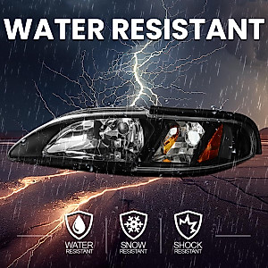 SPEC-D TUNING Black Housing Clear Lens 1PC Headlights + Corner Lights Compatible with 1994-1998 Ford Mustang L+R Pair Head Light Lamp Assembly