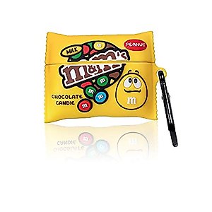 N+V Compatible with Airpods Pro Case Cover,Stylish Chic Food Character Skin Keychain,Cute 3D Funny Cartoon Food MM Chocolate Soft Silicone Protective Airpods Cover,for Girls Boys Teens Kids (Yellow)