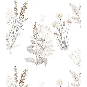 Orainege Peel and Stick Wallpaper Beige Floral Wallpaper Boho Contact Paper 15.7in x118.1in Self Adhesive Removable Wallpaper for Bathroom Bedroom Cabinets Decor