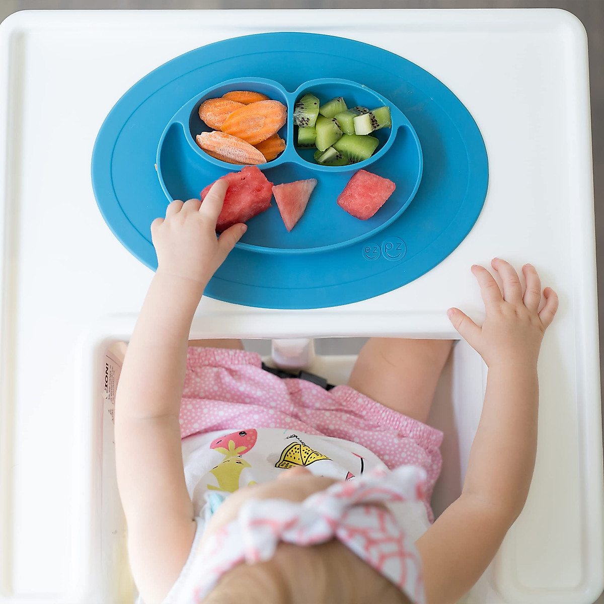 ezpz Mini Mat for 12 Months+ (Blue) - 100% Silicone Placemat + Plate with Suction for Infants + Toddlers - Supports Baby-Led Weaning - for Highchair, Dining Table and Travel