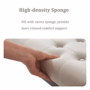 Befurtori Wood Upholstered Bench, Bedroom Bench End of Bed, Dining Bench with Solid Wood Legs and Button-Tufted, Velvet Ottoman Bench for Living Room, Entryway (Taupe)