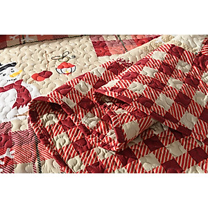 MarCielo 3 Piece Christmas Quilt Set, Rustic Lodge Deer Quilt Bedspread Throw Blanket Lightweight Bedspread Coverlet Comforter Set BY010 (King)