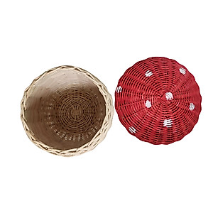 WorldBazzar Handmade Rattan Weave MUSHROOM MARIO Forest Enchanted Gift Kids Room Nest Basket Wicker Bin Storage Boho Nursery Shelf Decor Organizer Farm
