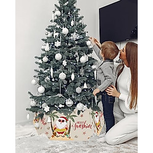 Christmas Santa Christmas Tree Collars for Artificial Trees,Christmas Tree Ring Xmas Tree Base Stand Cover Tree Skirts for Xmas Tree Decorations Holiday Summer Tropical Beach Palm Tree 14.5" x 10"