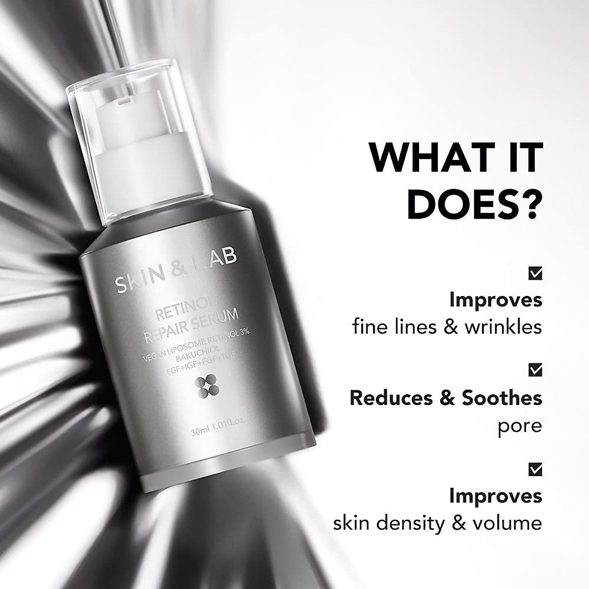 [SKIN&LAB] Retinol Repair Serum | Contains Vegan Retinol, Bakuchiol and Peptides| For Reduce Wrinkles & Fine Lines, Smoothing | Daily Facial Essence | For Sensitive Skin Type | 1.01 fl.oz