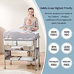 Sweeby Portable Baby Changing Table, Foldable Changing Table Dresser Changing Station for Infant, Waterproof Diaper Changing Table Pad Topper, Mobile Nursery Organizer for Newborn Essentials (Grey)