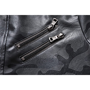 Maiyifu-GJ Men's Camo Faux Leather Jacket Winter Warm Moto Jacket with Removable Hood Pu Motorcycle Bomber Jackets Outwear (Grey,Large)