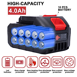 SHINTYOOL 21V Lithium Battery with Electric Quantity Display, 4.0 Ah Battery with Charger Adapter Led Indicator Compatible with Leaf Blower and Mini Saw