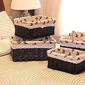 YARNOW Woven Basket Rattan Storage Bin Seagrass Wicker Basket with Fabric Liner Dedsktop Sundries Container Weaving Cutlery Organizer for Jewelry Cloth