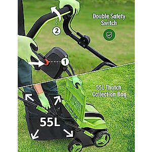 (2023 Upgraded) SWIPESMITH 16” 15 Amp Electric Dethatcher Scarifier, Lawn Dethatcher with 5-Position Depth Adjustment, 14.5 Gal Removable Thatch Collection Bag, Quick-Fold, Keeps Lawn Health