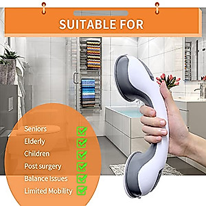 12'' Portable Grab Bars for Bathroom,Ultra Grip Dual Locking Shower Handles for Elderly,Safety Suction Grab Bars for Shower,Balance Assit Hand Rail Support,Injury,Senior,Kids(Gray, 12"-Pack of 2)